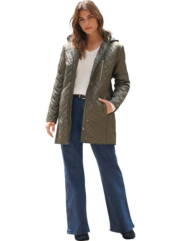 ROAMAN'S Roaman's Quilted Leather Trim Jacket